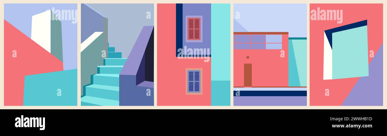 Set of abstract vector art architectural posters Stock Vector Image ...