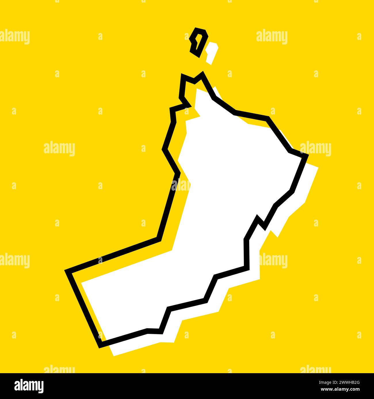 Oman country simplified map. White silhouette with thick black contour ...