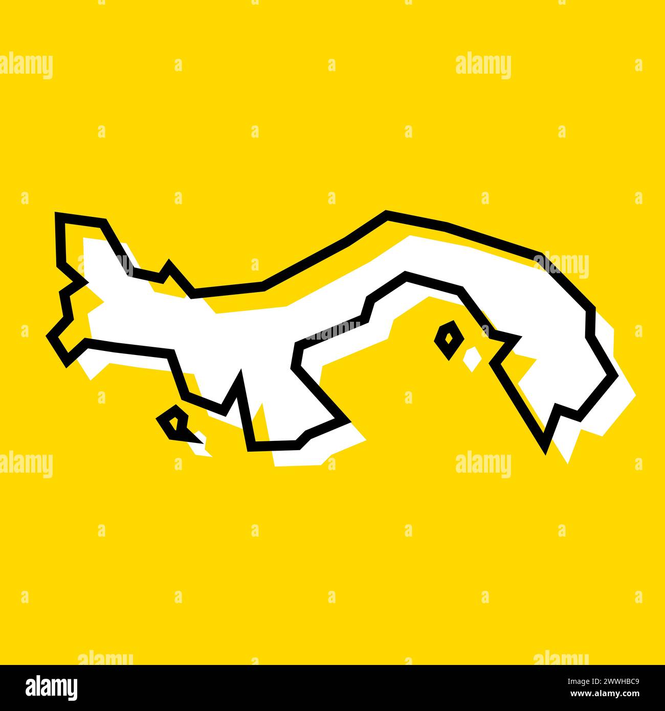 Panama country simplified map. White silhouette with thick black ...