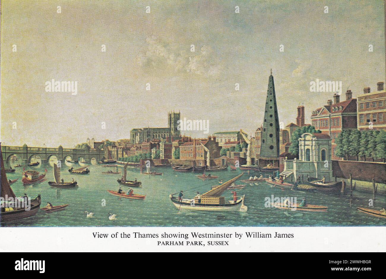 View of the Thames showing Westminster by William James Stock Photo - Alamy