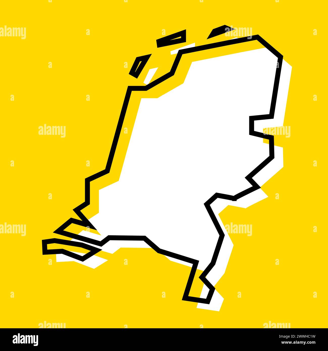 Netherlands country simplified map. White silhouette with thick black ...