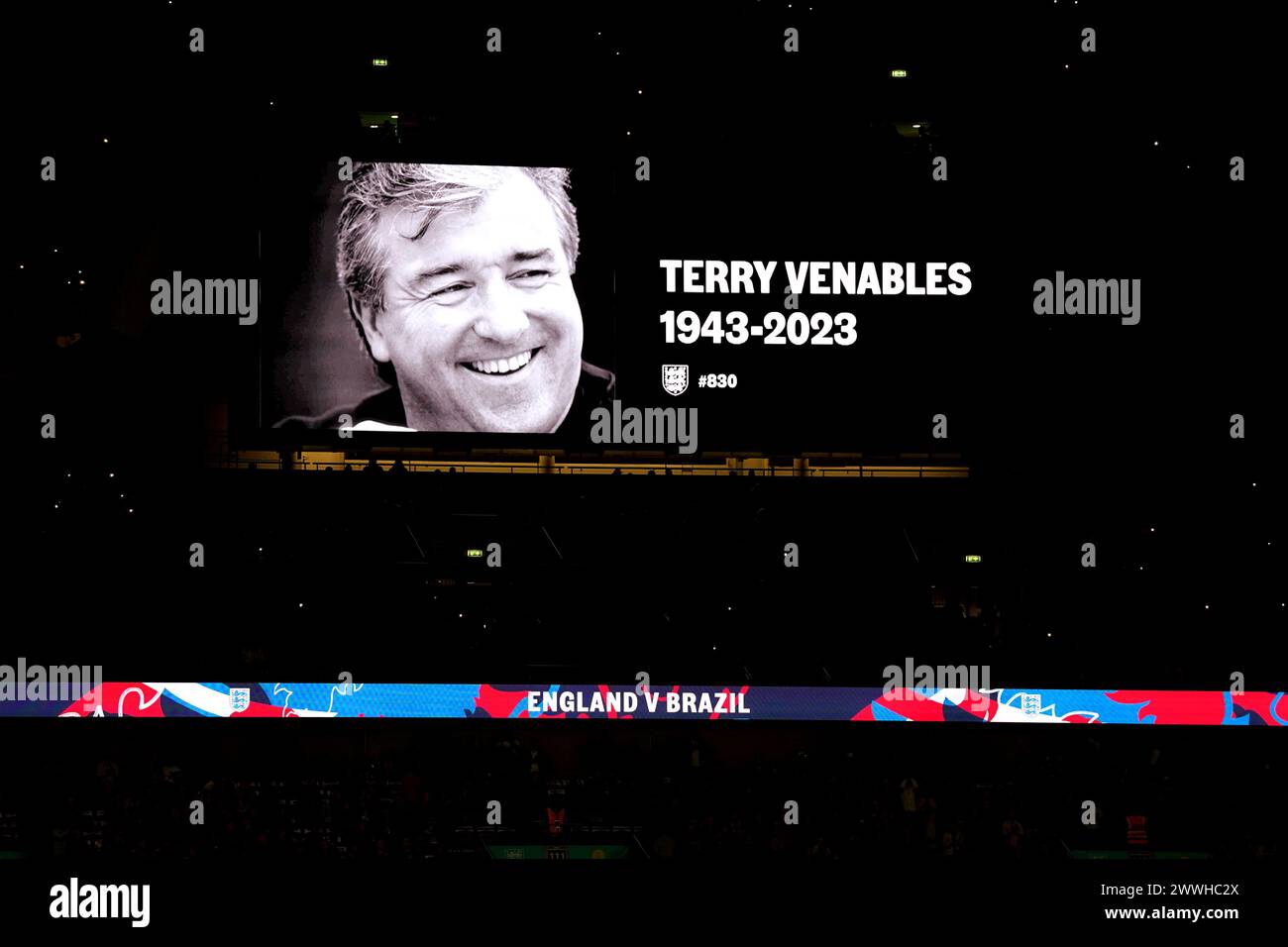 A tribute to former England manager Terry Venables is shown on screen ...