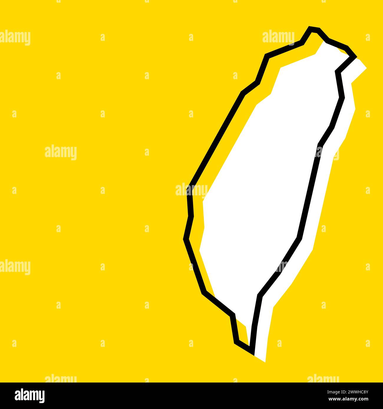 Taiwan country simplified map. White silhouette with thick black ...