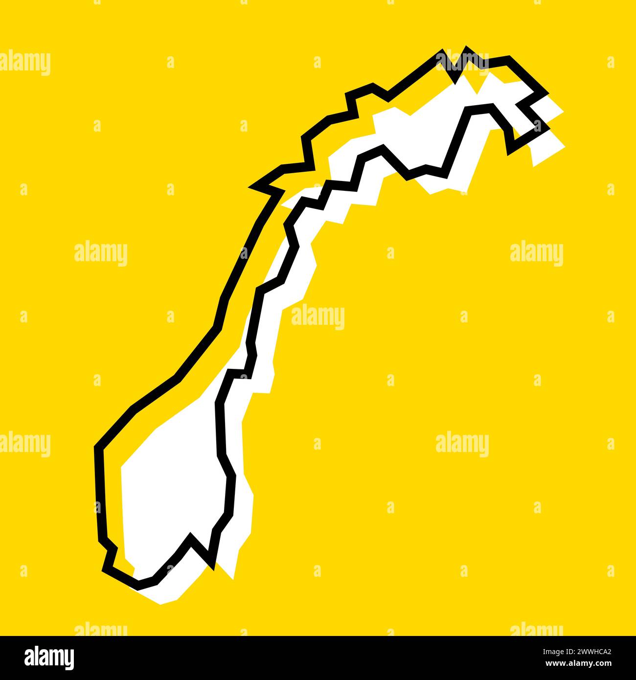 Norway country simplified map. White silhouette with thick black ...