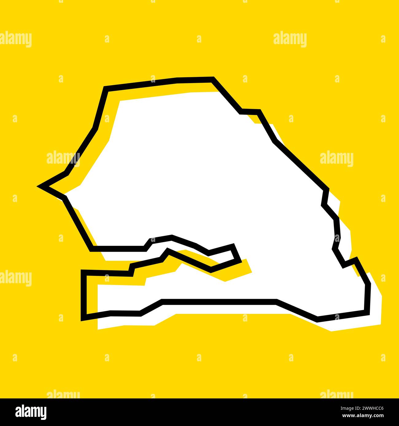 Senegal country simplified map. White silhouette with thick black ...