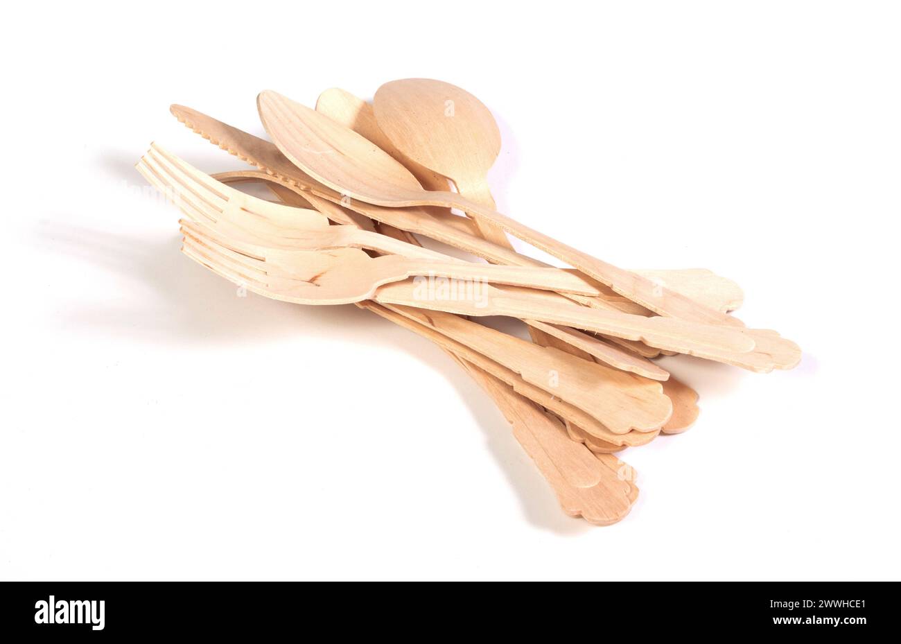 Wooden cutlery knifes forks and spoons made of wood timber material ...