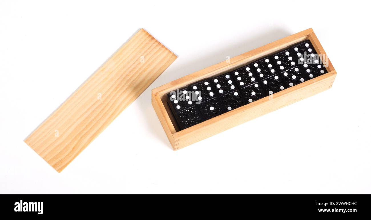 Wooden Domino box, isolated on a white background Stock Photo - Alamy