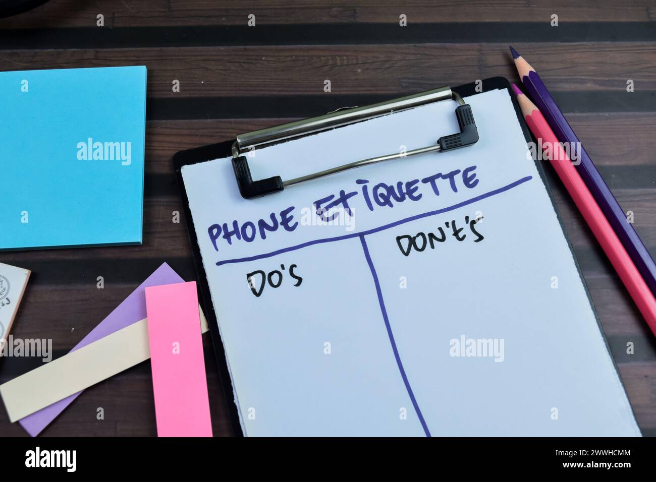 Concept of Phone Etiquette Do's and Don't's write on paperwork isolated ...