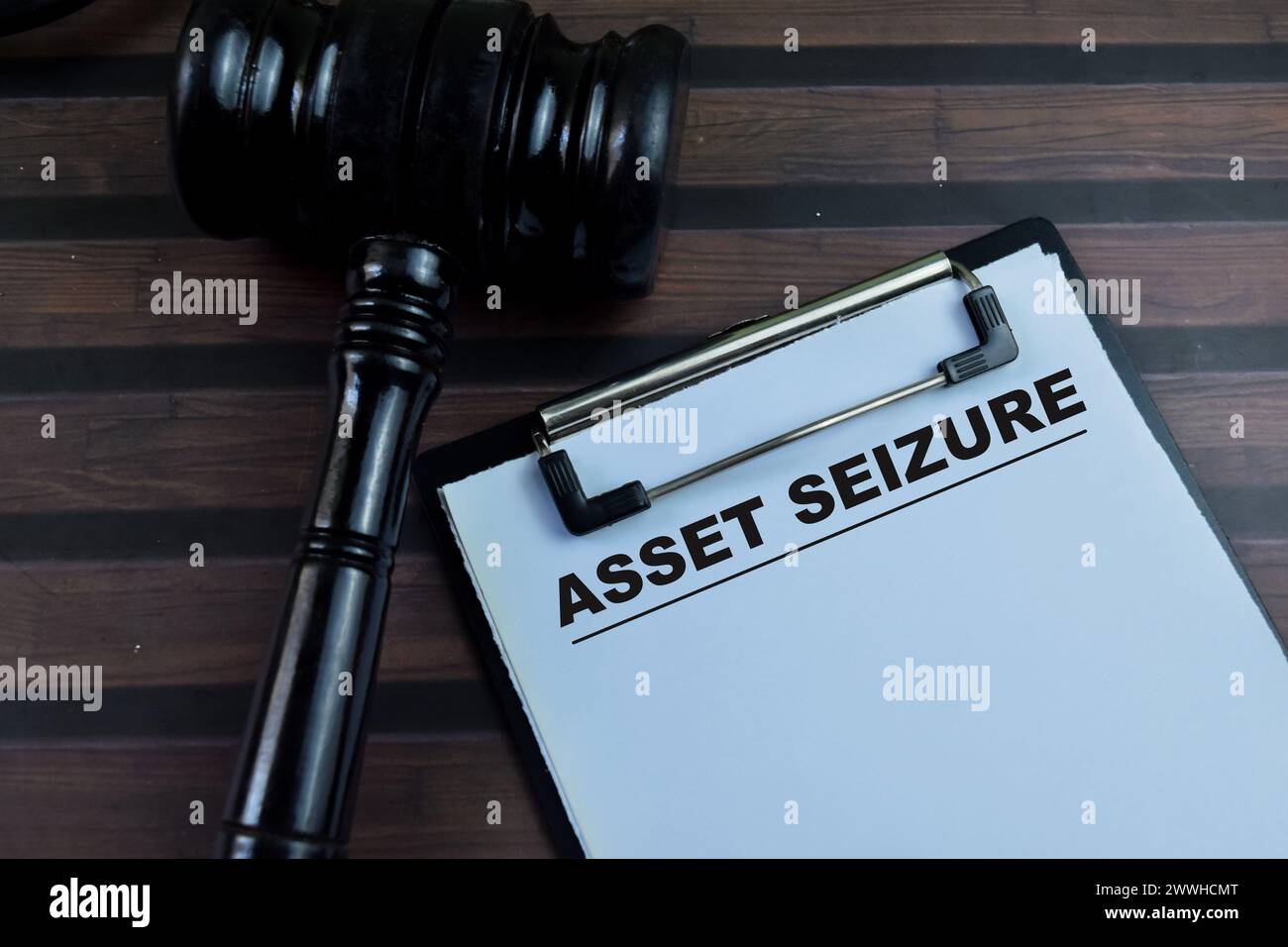 Concept of Asset Seizure write on paperwork with gavel isolated on ...