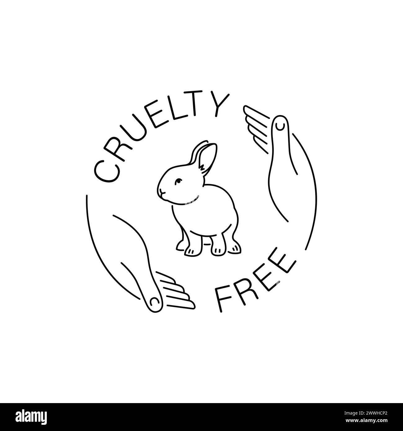 Cruelty free thin line icon. Not tested on animals outline logo sticker ...
