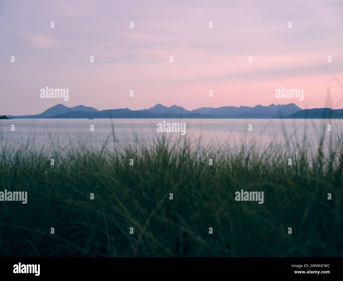 Isle of Skye horizon view from Applecross Peninsula - dusk sea island ...