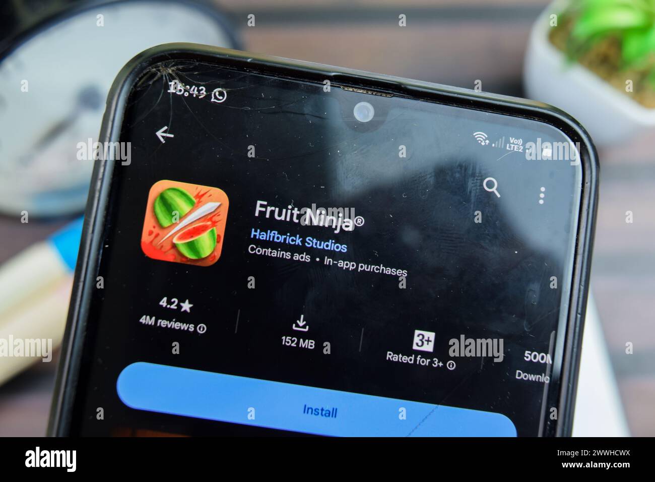 Fruit Ninja application on Smartphone screen. Fruit Ninja is a freeware ...