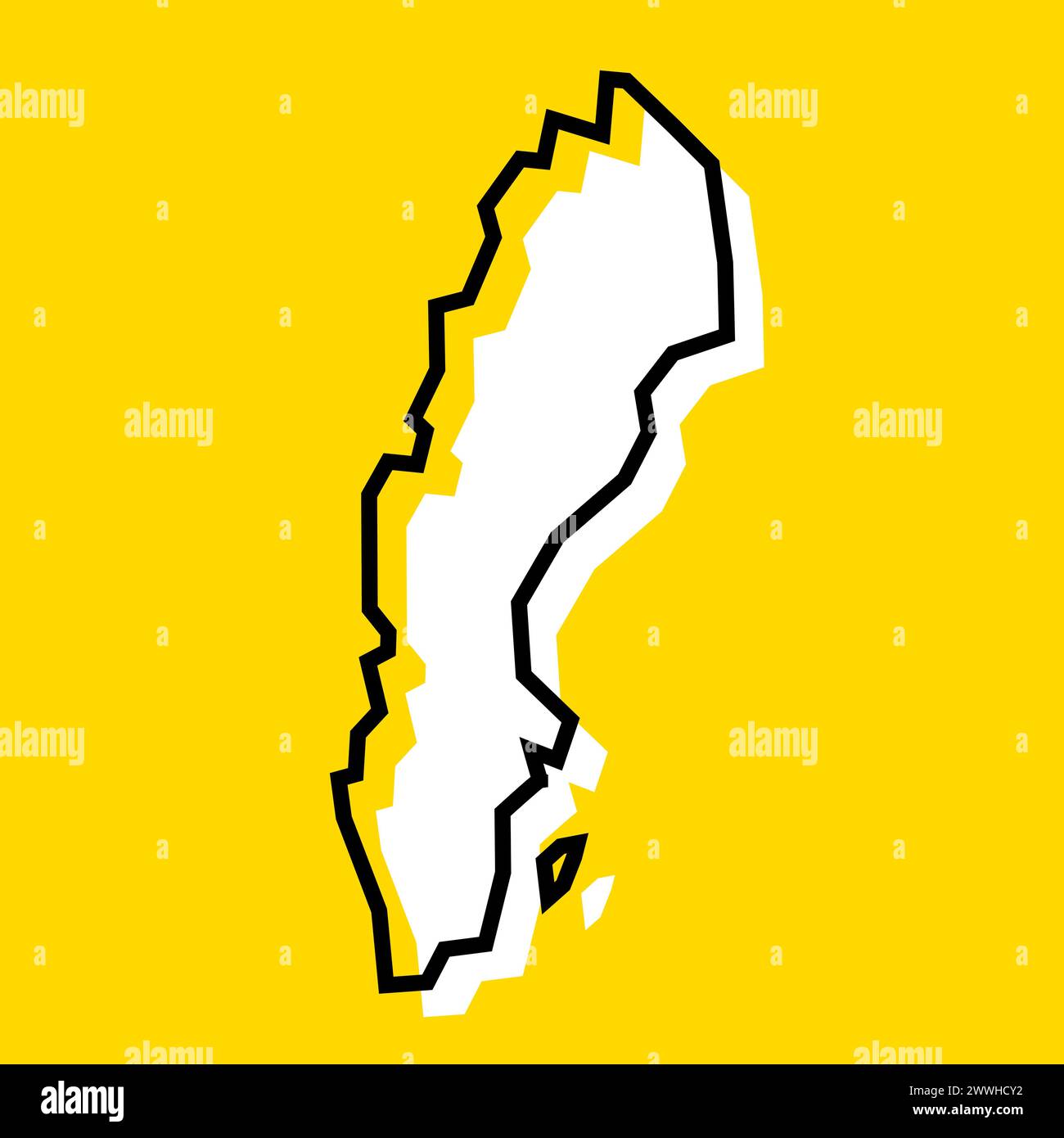 Sweden country simplified map. White silhouette with thick black ...