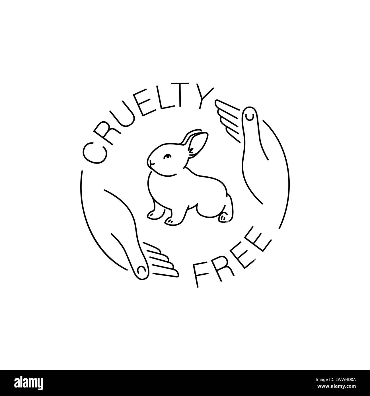 Cruelty free thin line icon. Not tested on animals outline logo sticker ...