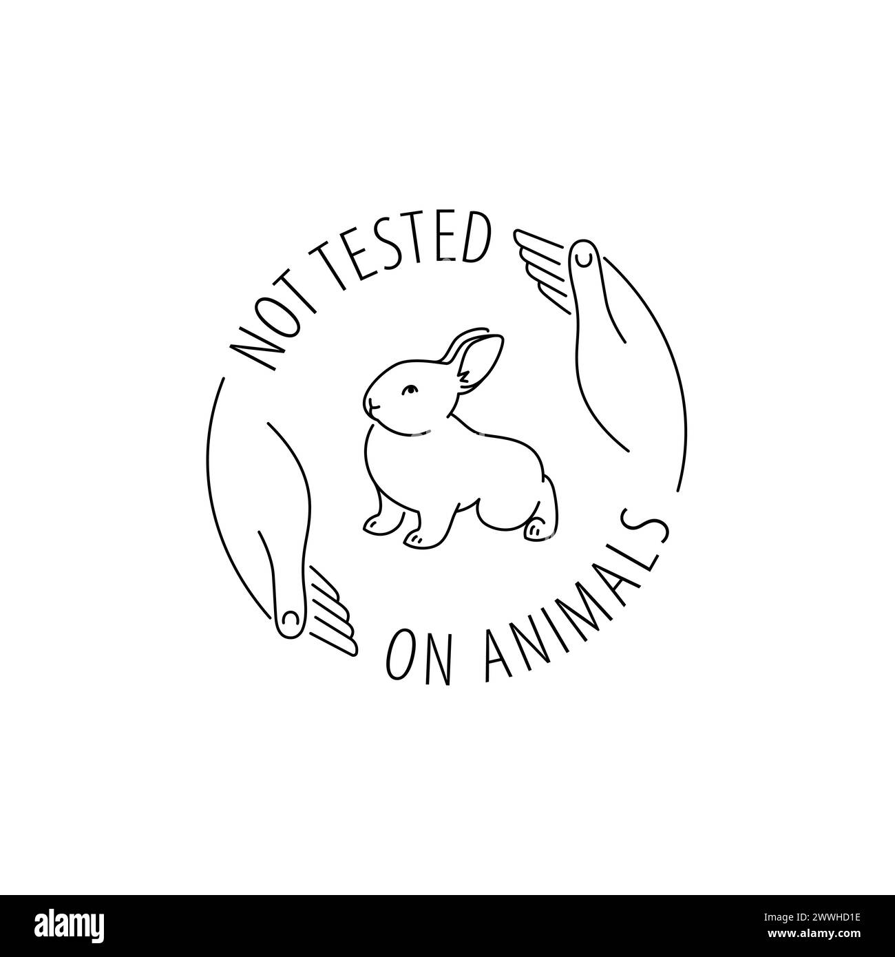 Cruelty free thin line icon. Not tested on animals outline logo sticker ...