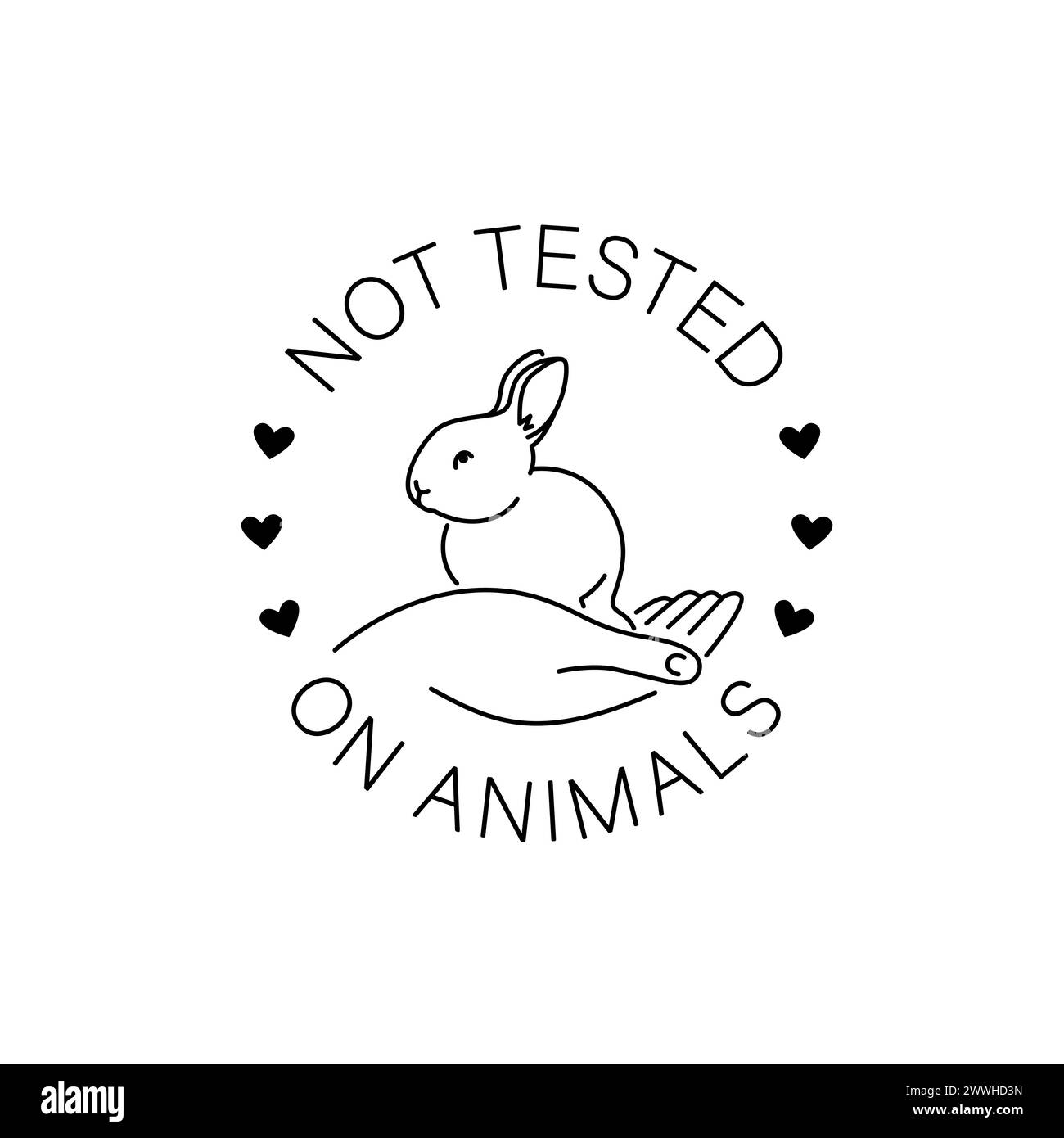 Cruelty free thin line icon. Not tested on animals outline logo sticker ...