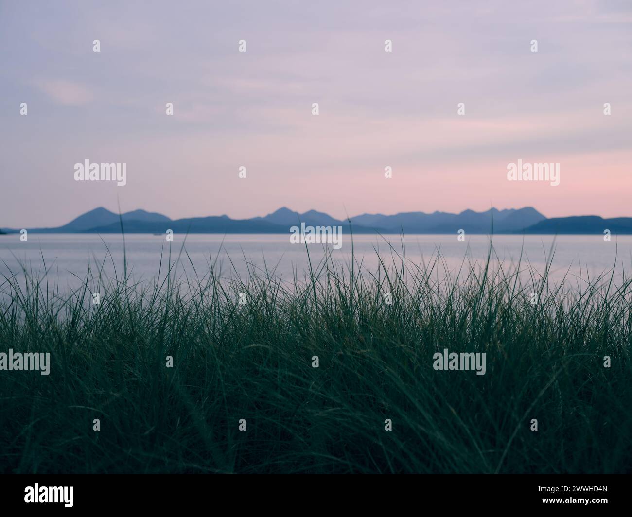 Isle of Skye horizon view from Applecross Peninsula - dusk sea island ...