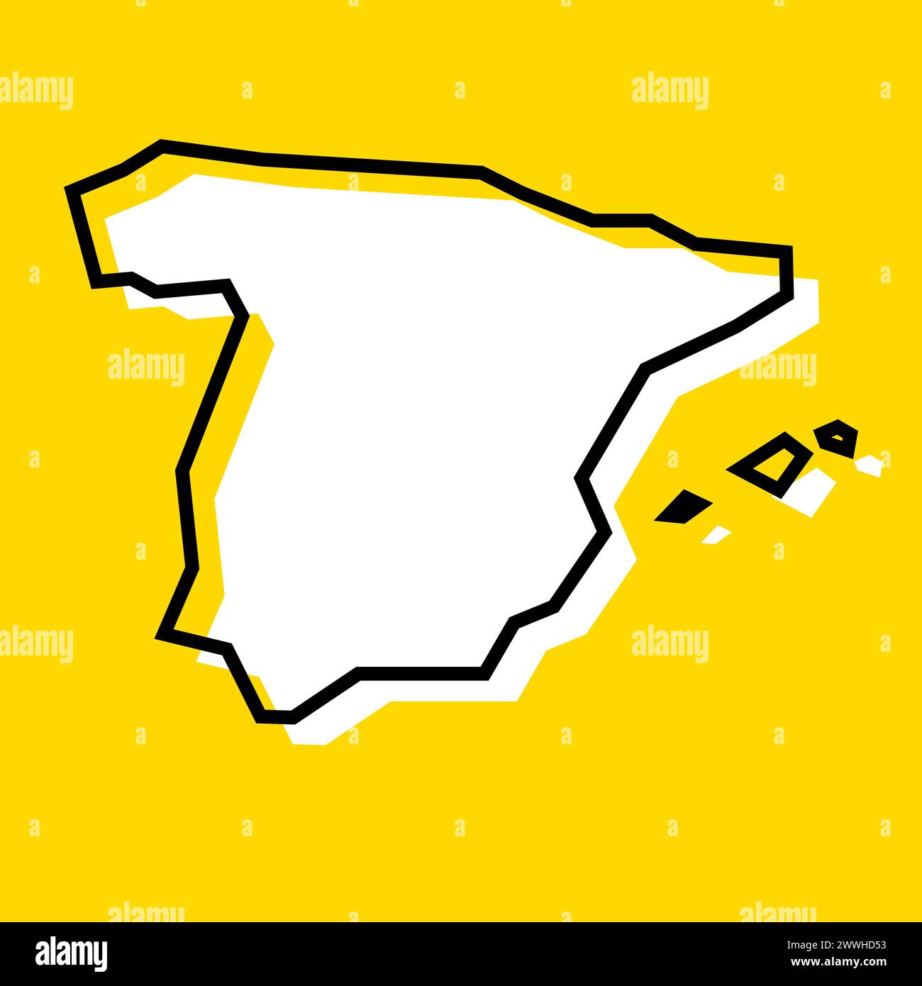 Spain country simplified map. White silhouette with thick black contour ...