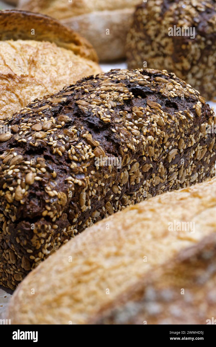 Assorted loafs of bread - wheat, rye, multigrain, wholegrain, abstract ...