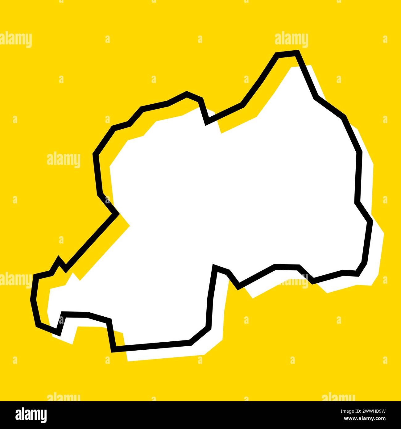 Rwanda country simplified map. White silhouette with thick black ...