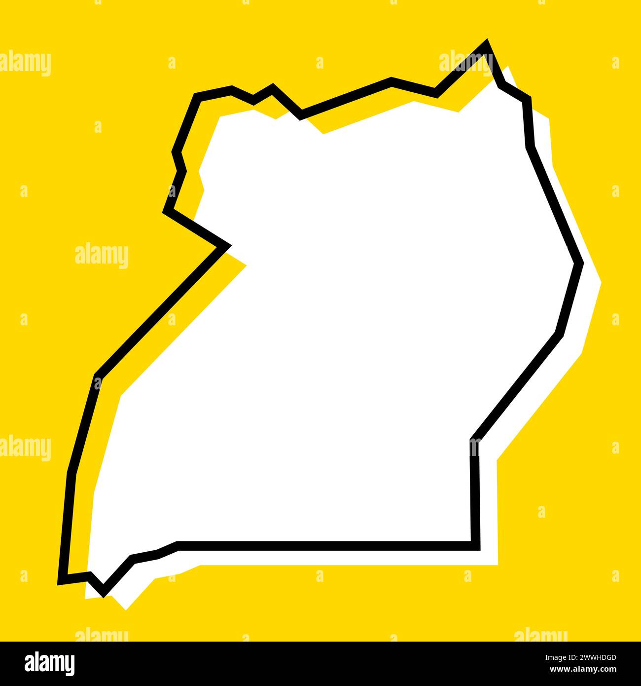 Uganda country simplified map. White silhouette with thick black ...