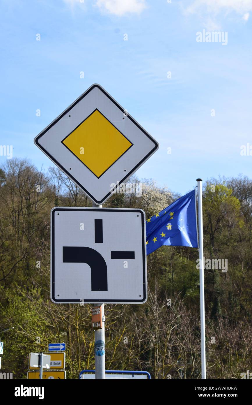 corner sign with an EU flag Stock Photo - Alamy
