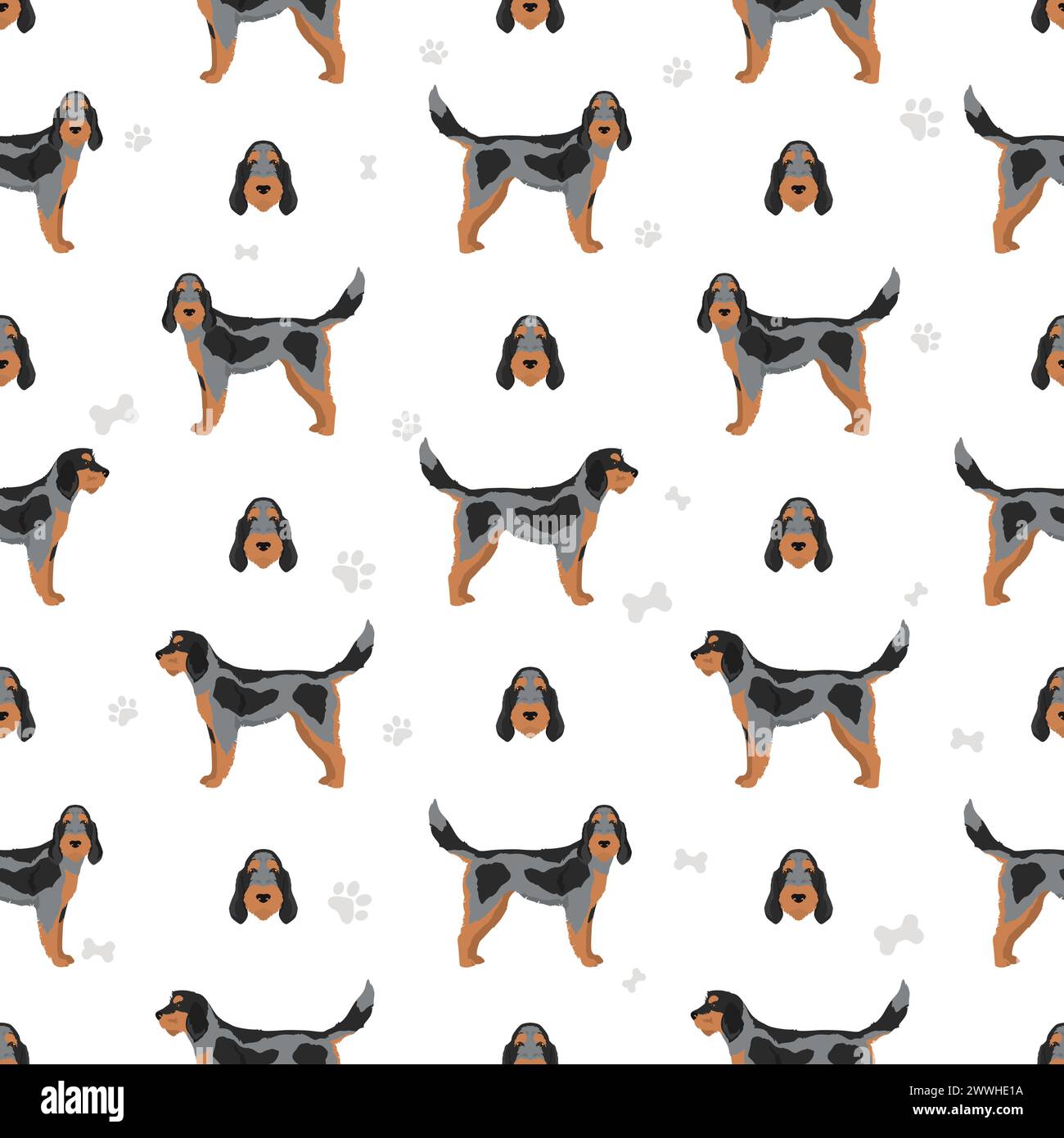 Griffon Blue de Gascogne seamless pattern. Different coat colors set ...