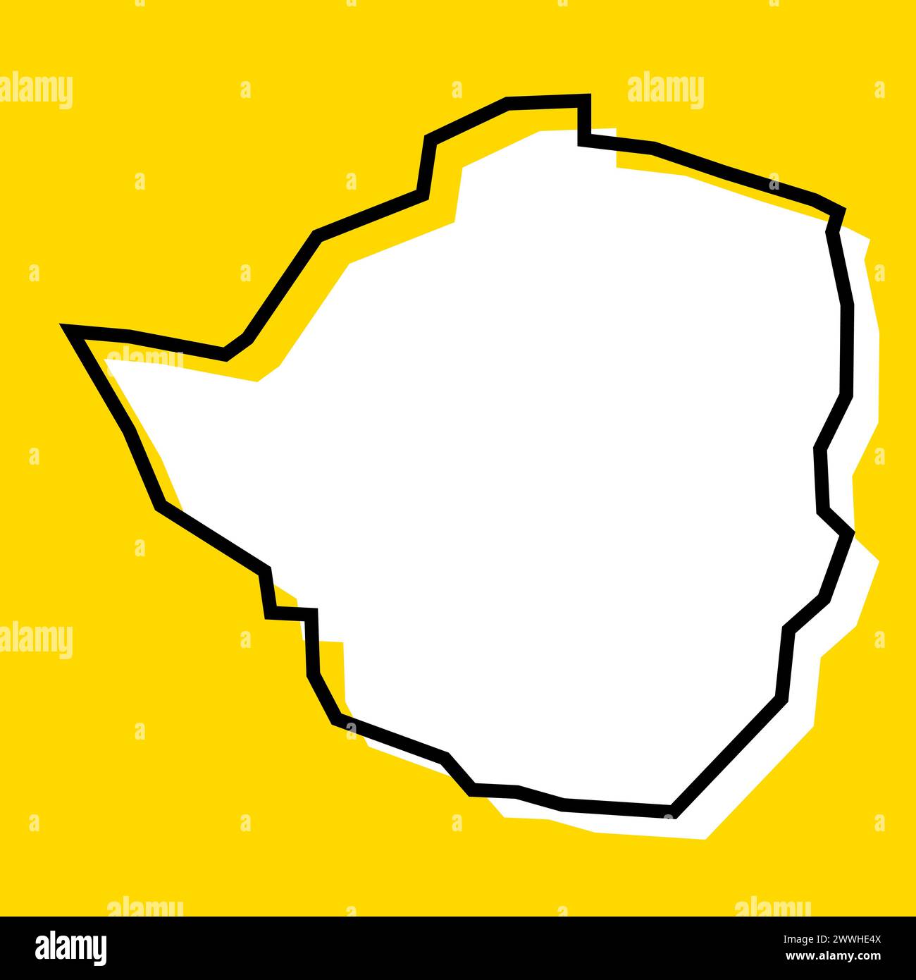 Zimbabwe country simplified map. White silhouette with thick black ...