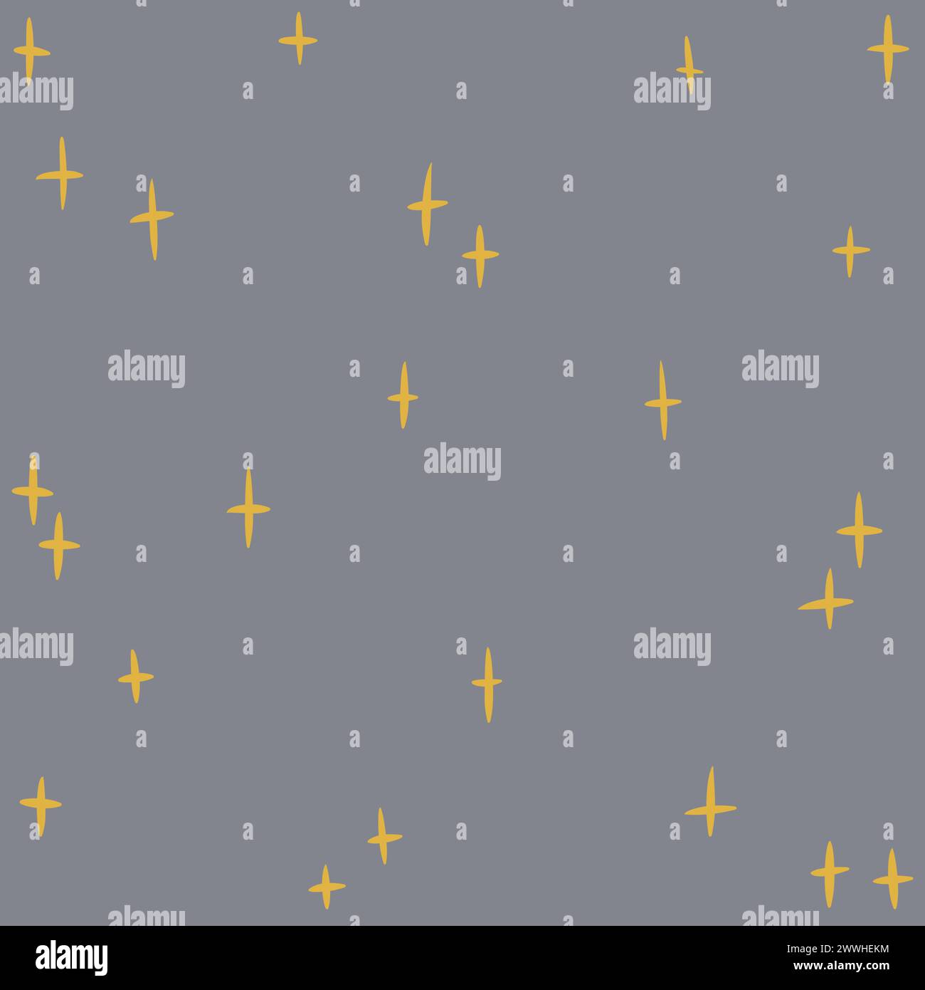 Hand drawn pattern with yellow star constellation on pastel grey night ...