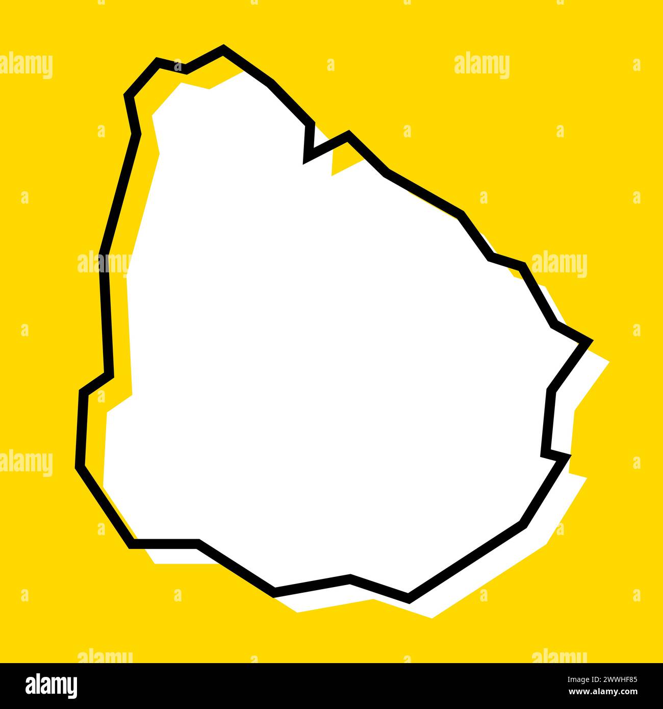 Uruguay country simplified map. White silhouette with thick black ...