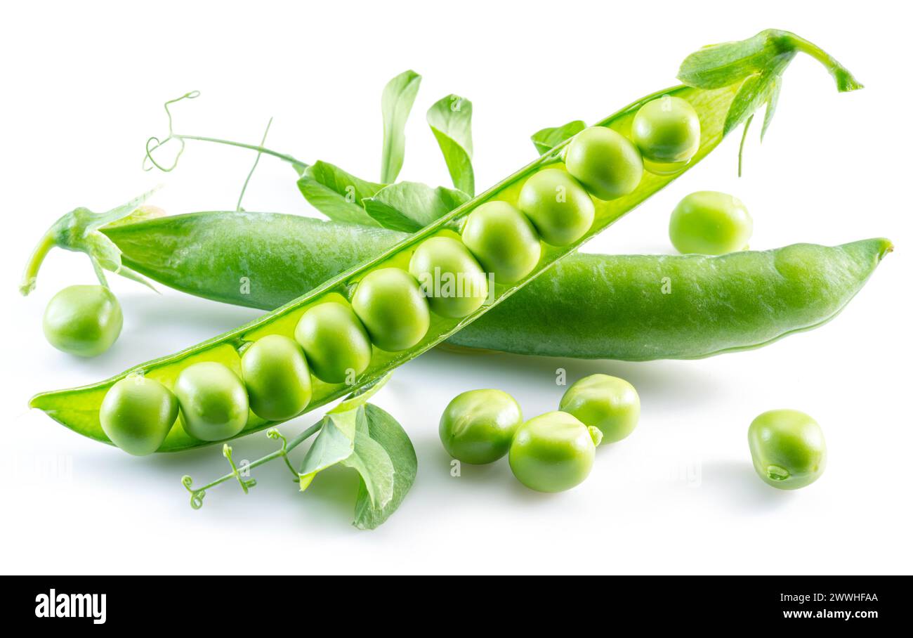 Perfect green peas in pod isolated on white background Stock Photo - Alamy