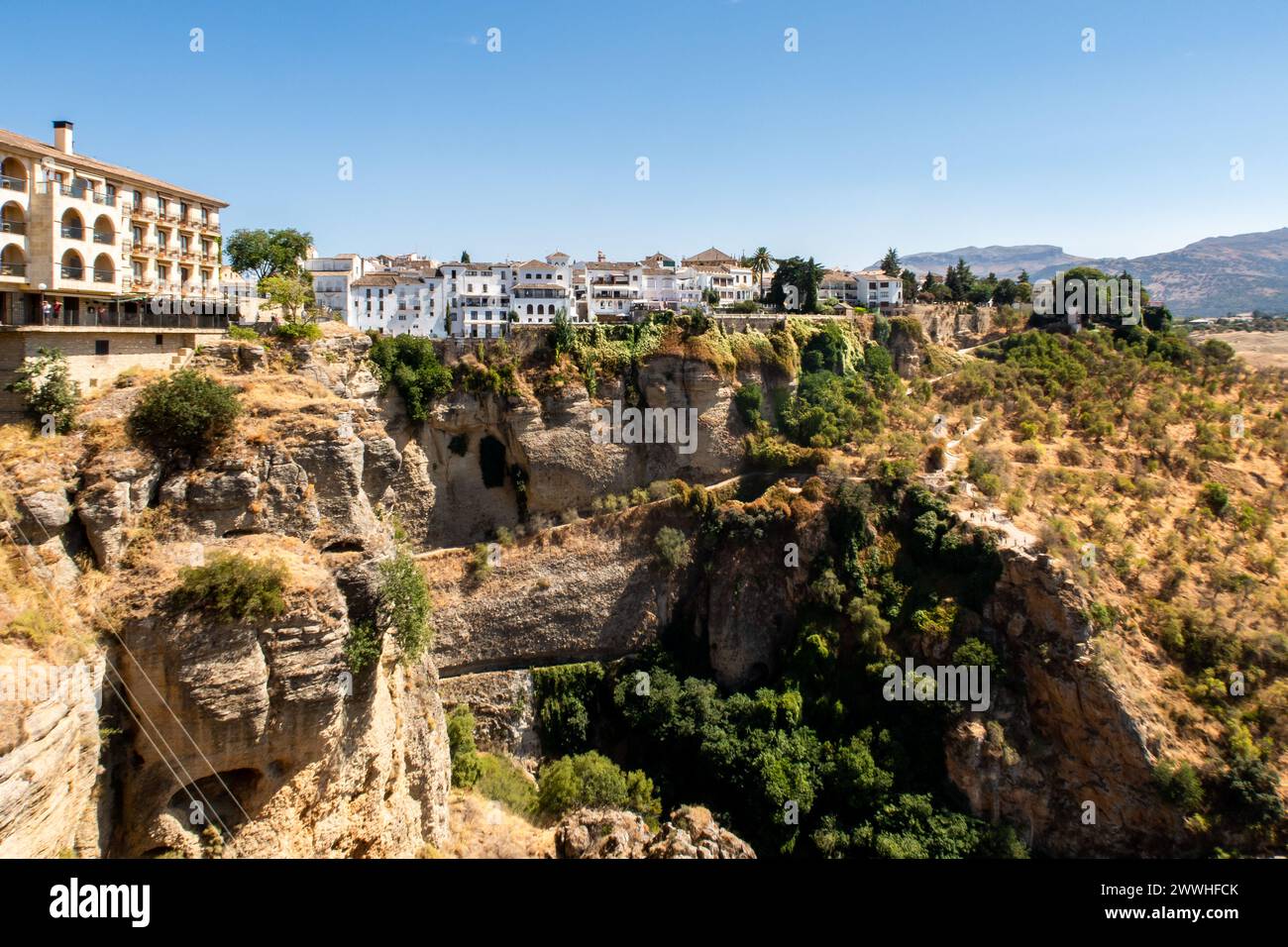Ronda, Andalusian town situated atop spectacular deep gorge, with ...