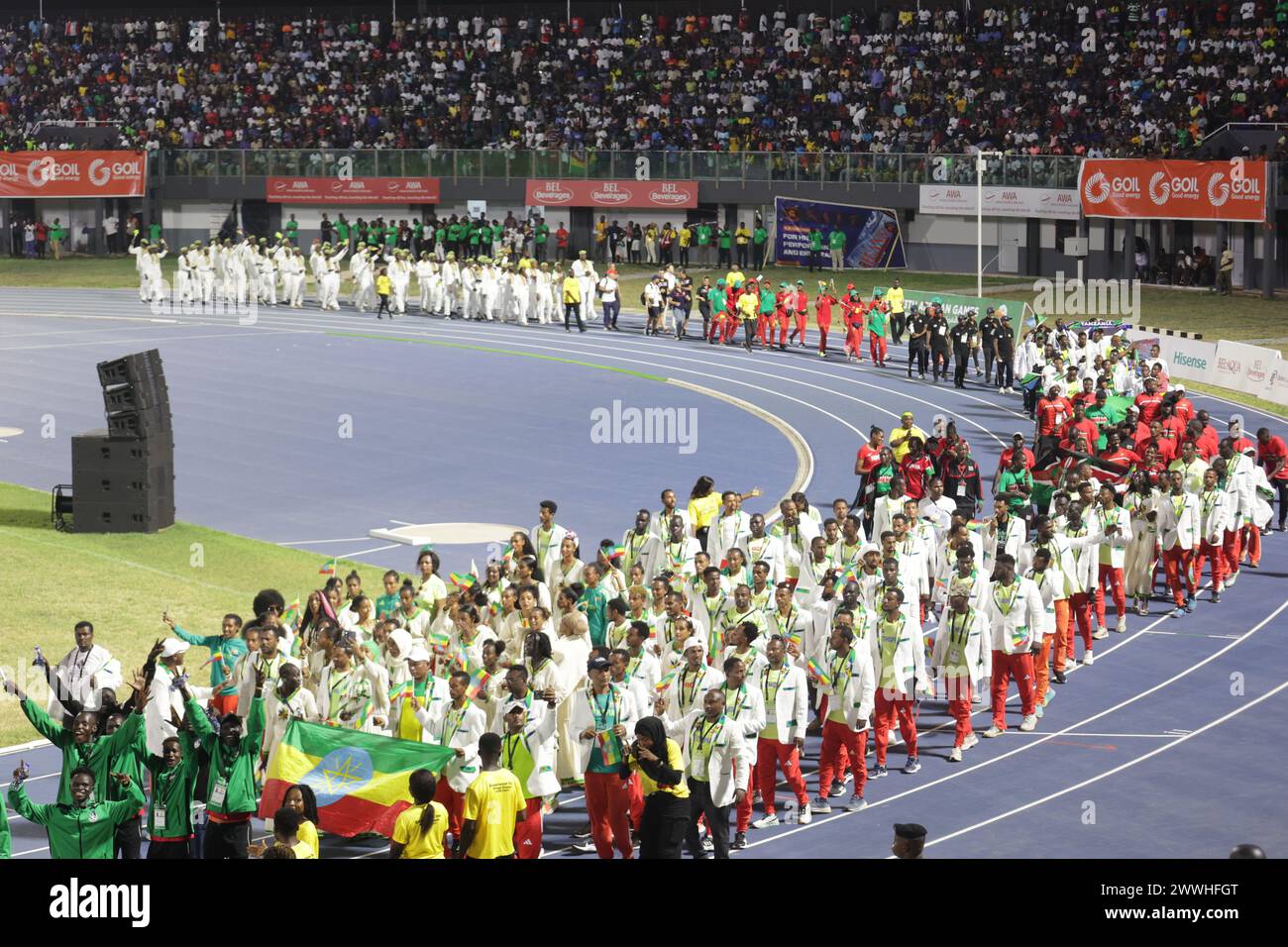Accra, Ghana. 23rd Mar, 2024. Athletes parade at the closing ceremony ...