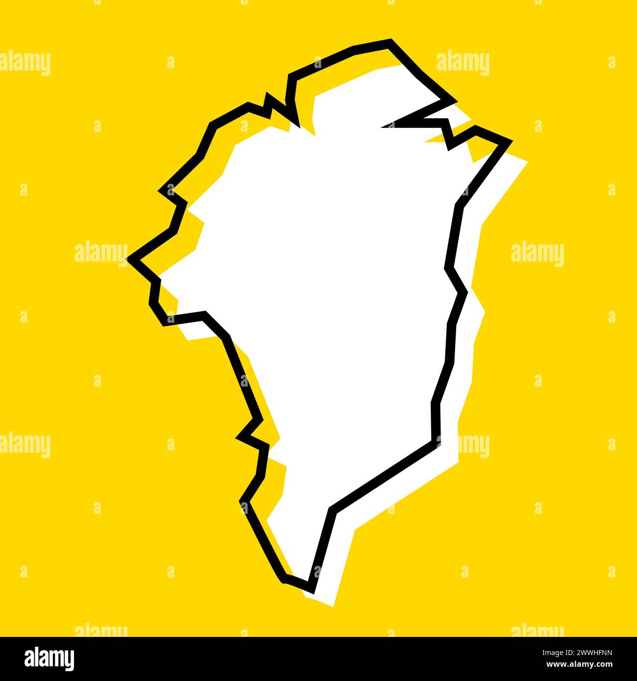Greenland simplified map. White silhouette with thick black contour on ...