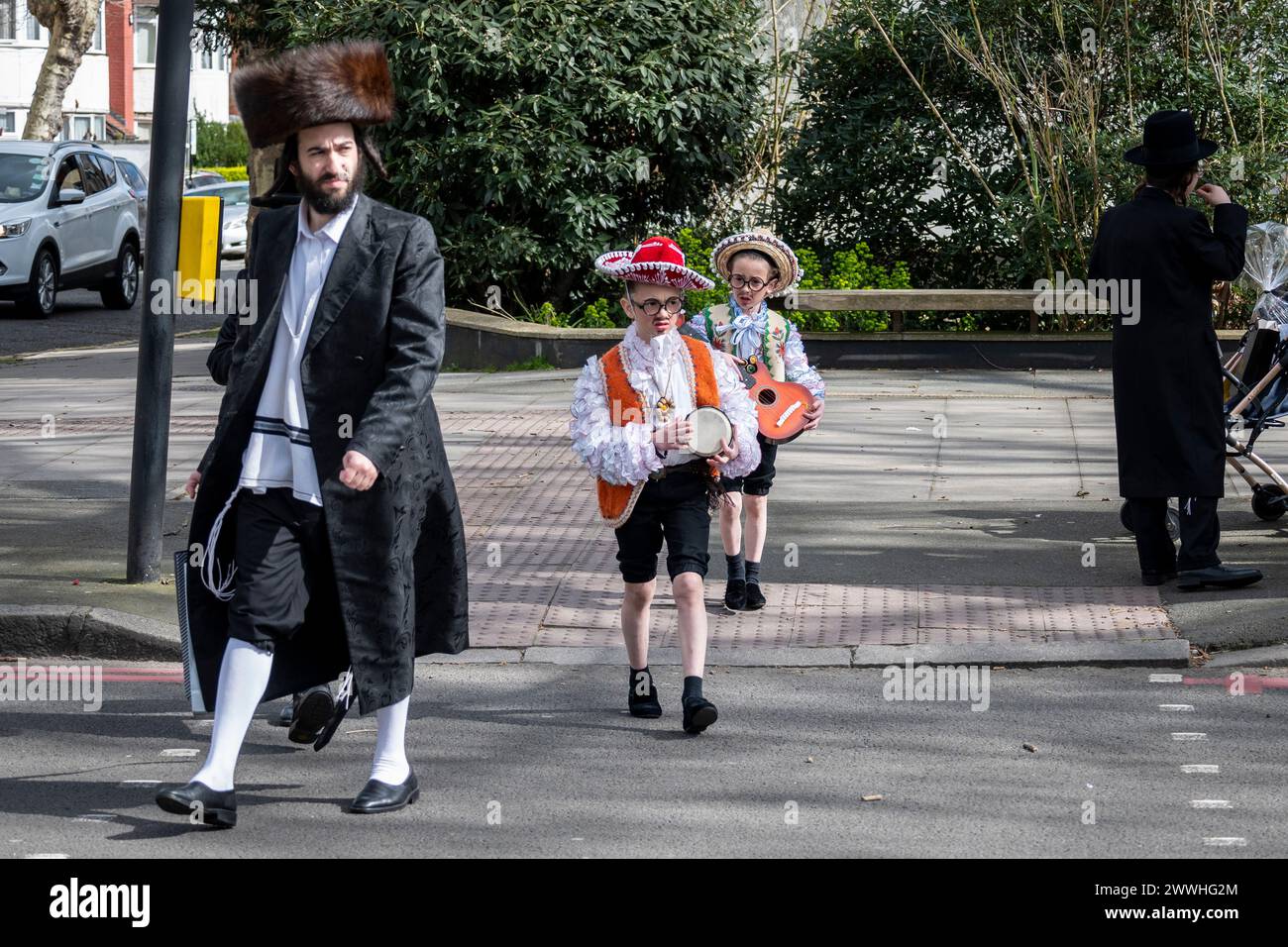 London, UK. 24 March 2024. Members of the Haredi Jewish community in ...