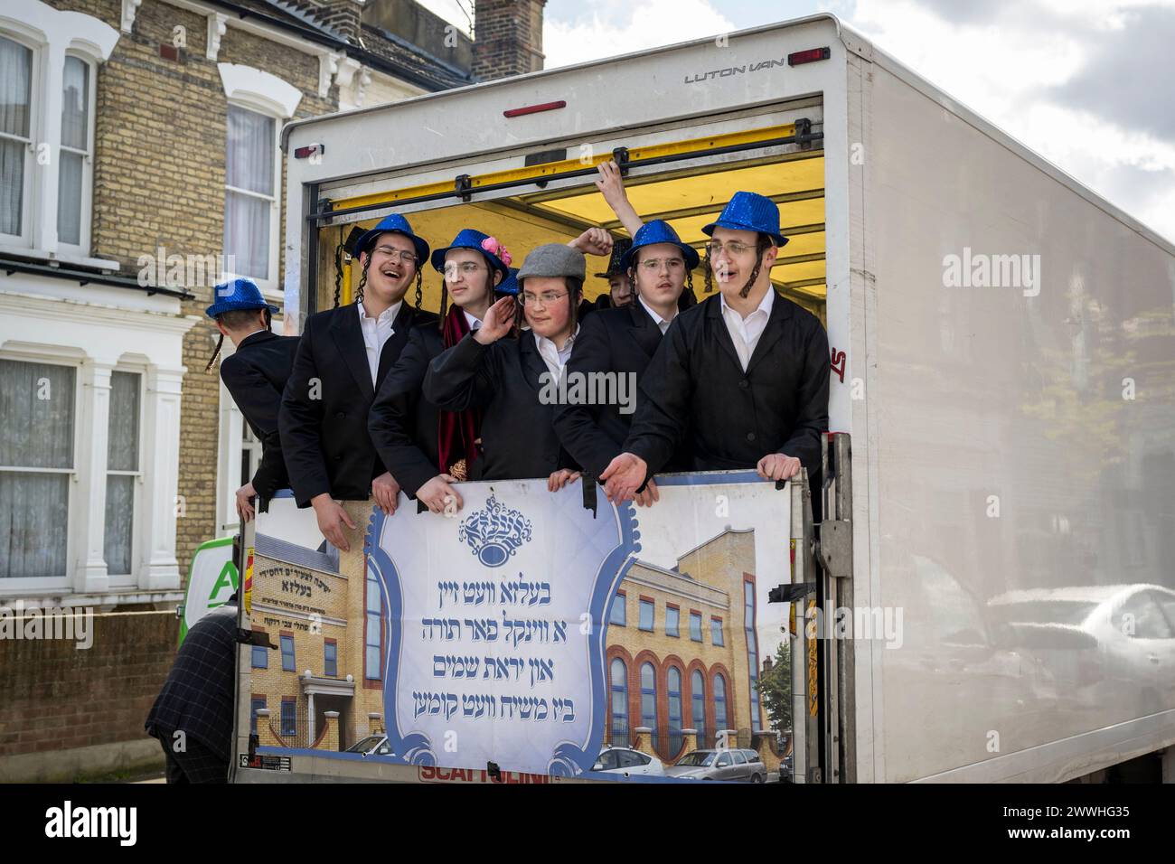 London, UK. 24 March 2024. Members of the young Haredi Jewish community ...