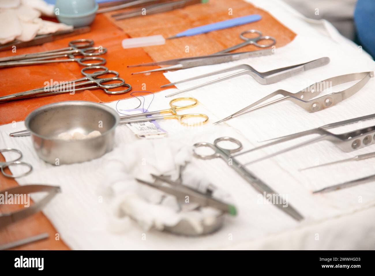 Medical instruments in the surgical operating room before surgery. High ...