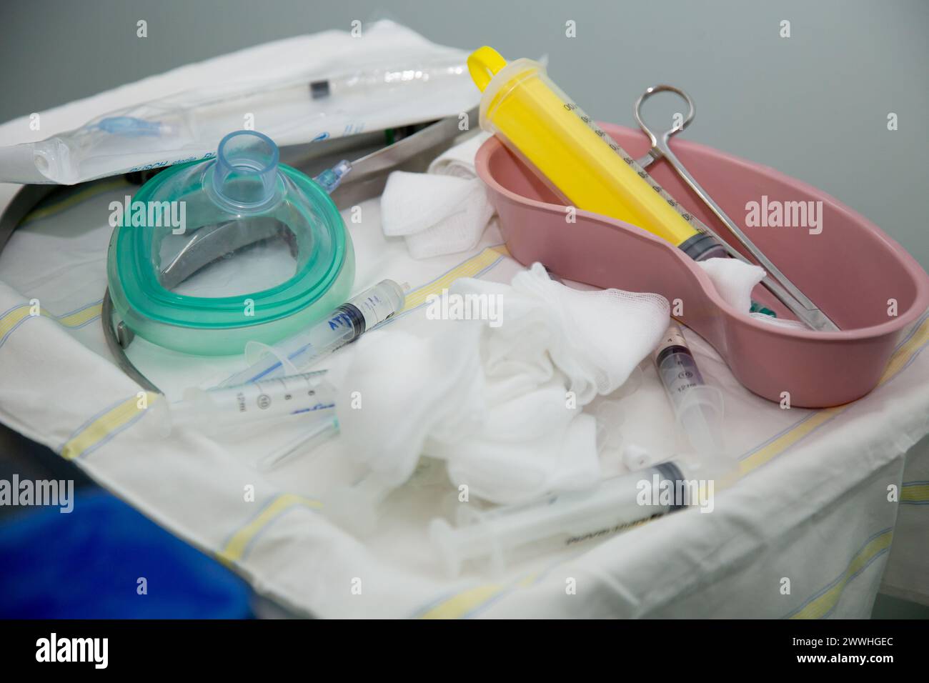 Medical instruments in the surgical operating room before surgery. High ...