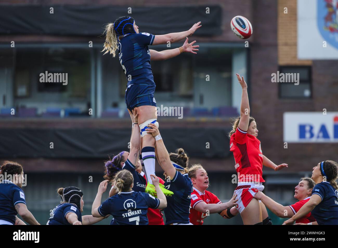 Cardiff, Wales. 23rd March 2024. Sarah Bonar raised for lineout during ...