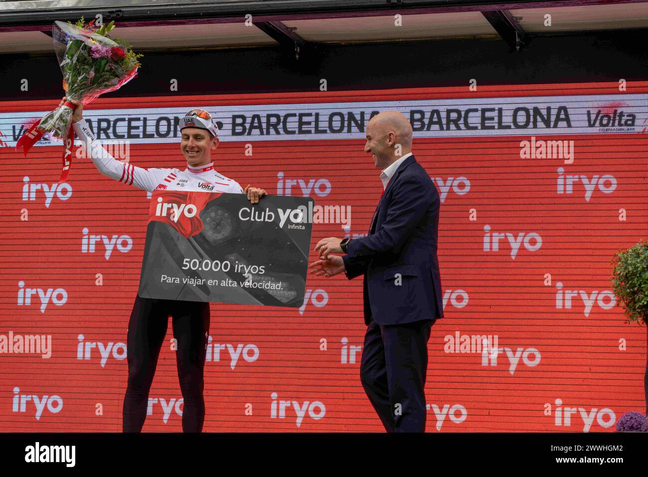 Barcelona, Spain. 24th Mar, 2024. Tadej Pogacar is proclaimed winner of ...