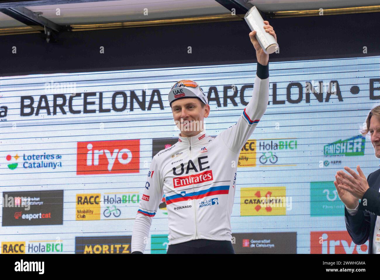 Barcelona, Spain. 24th Mar, 2024. Tadej Pogacar is proclaimed winner of ...