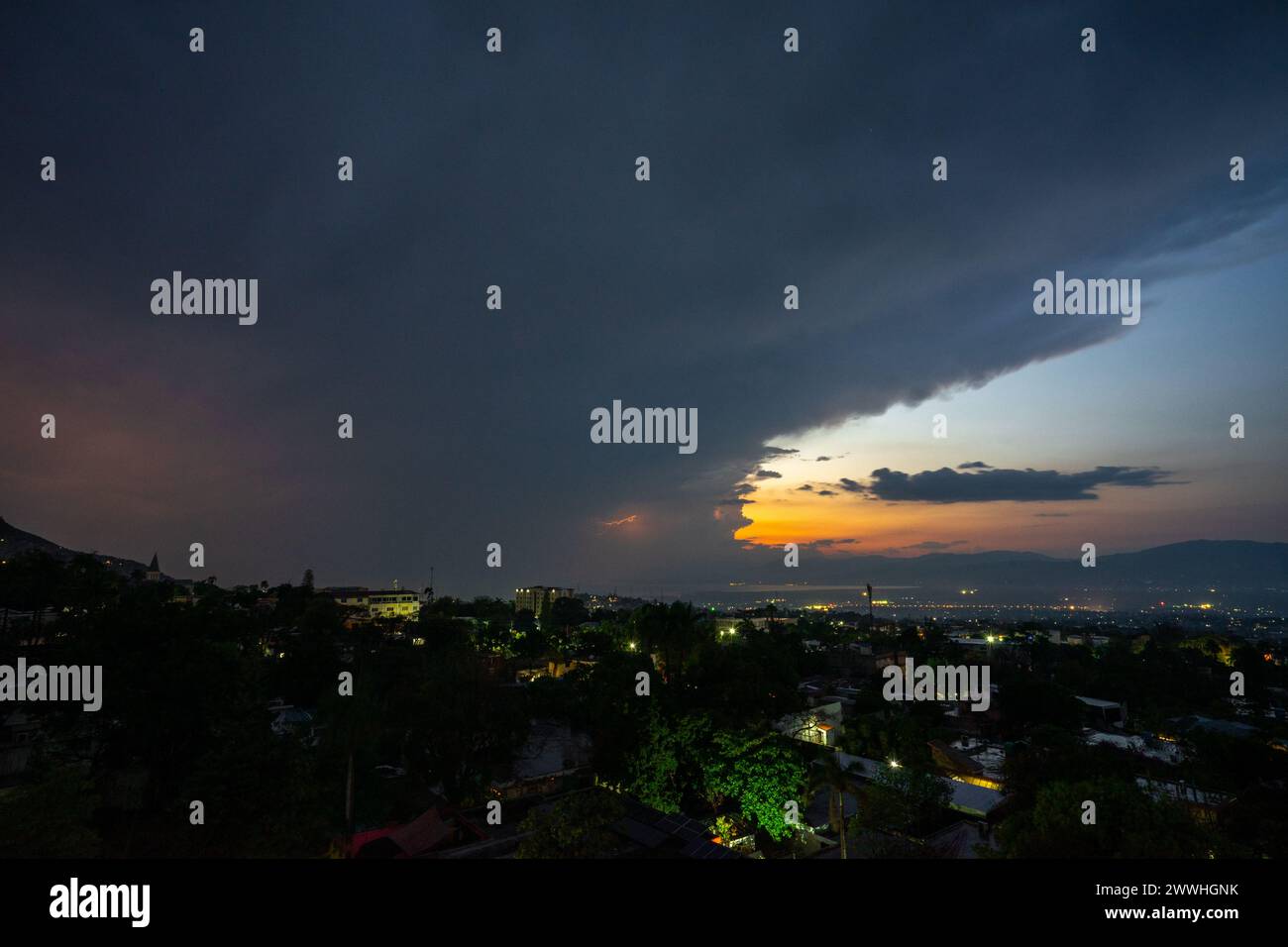 Lightning bolt falling over the city of Port-au-Prince, Haiti with ...