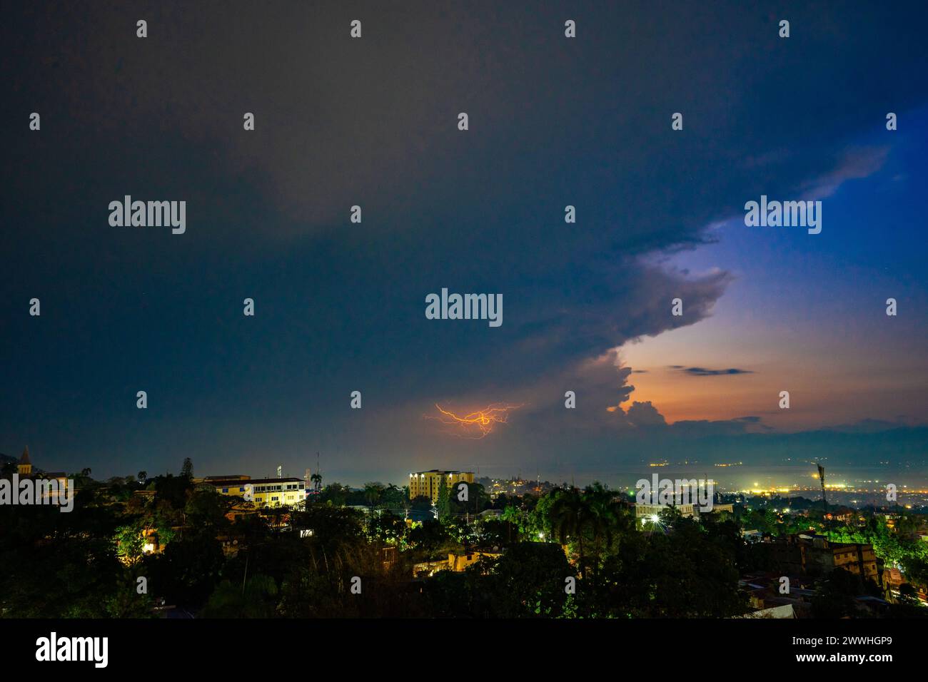 Lightning bolt falling over the city of Port-au-Prince, Haiti with ...
