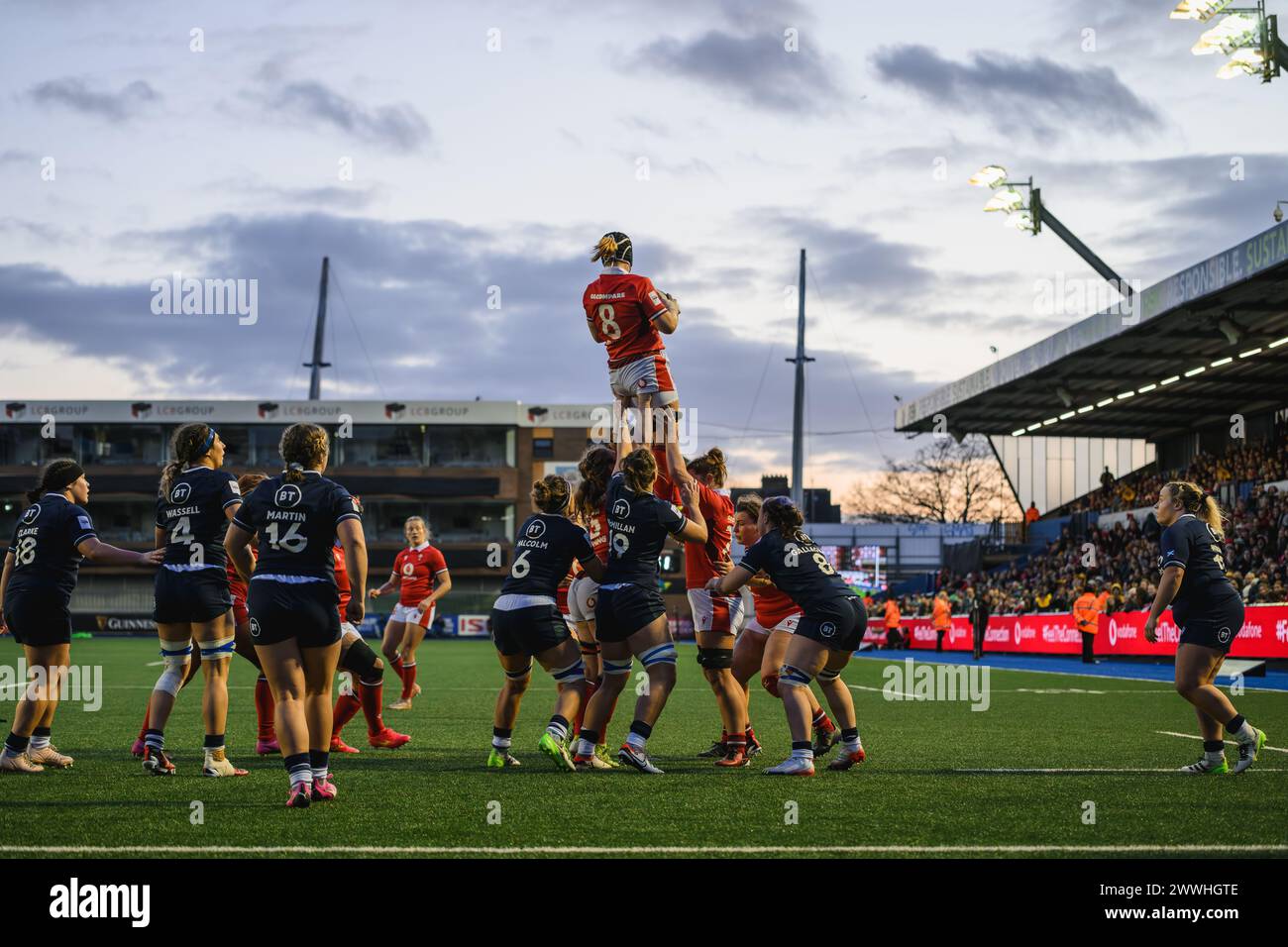 Cardiff, Wales. 23rd March 2024. Bethan Lewis catches lineup during the ...