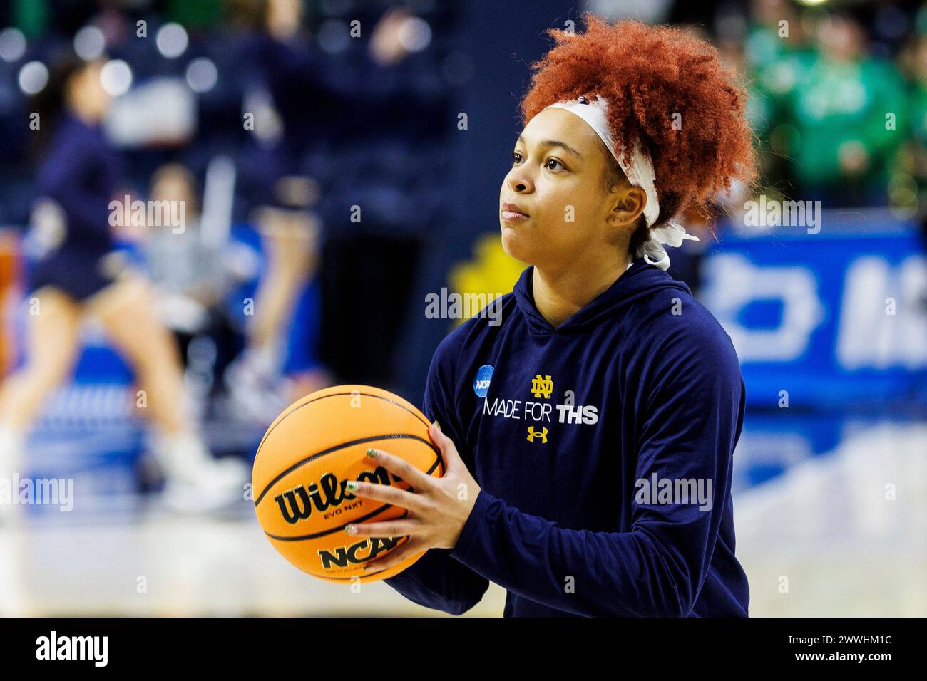 South Bend, Indiana, USA. 23rd Mar, 2024. Notre Dame guard Hannah Hidalgo (3) during pregame of ...
