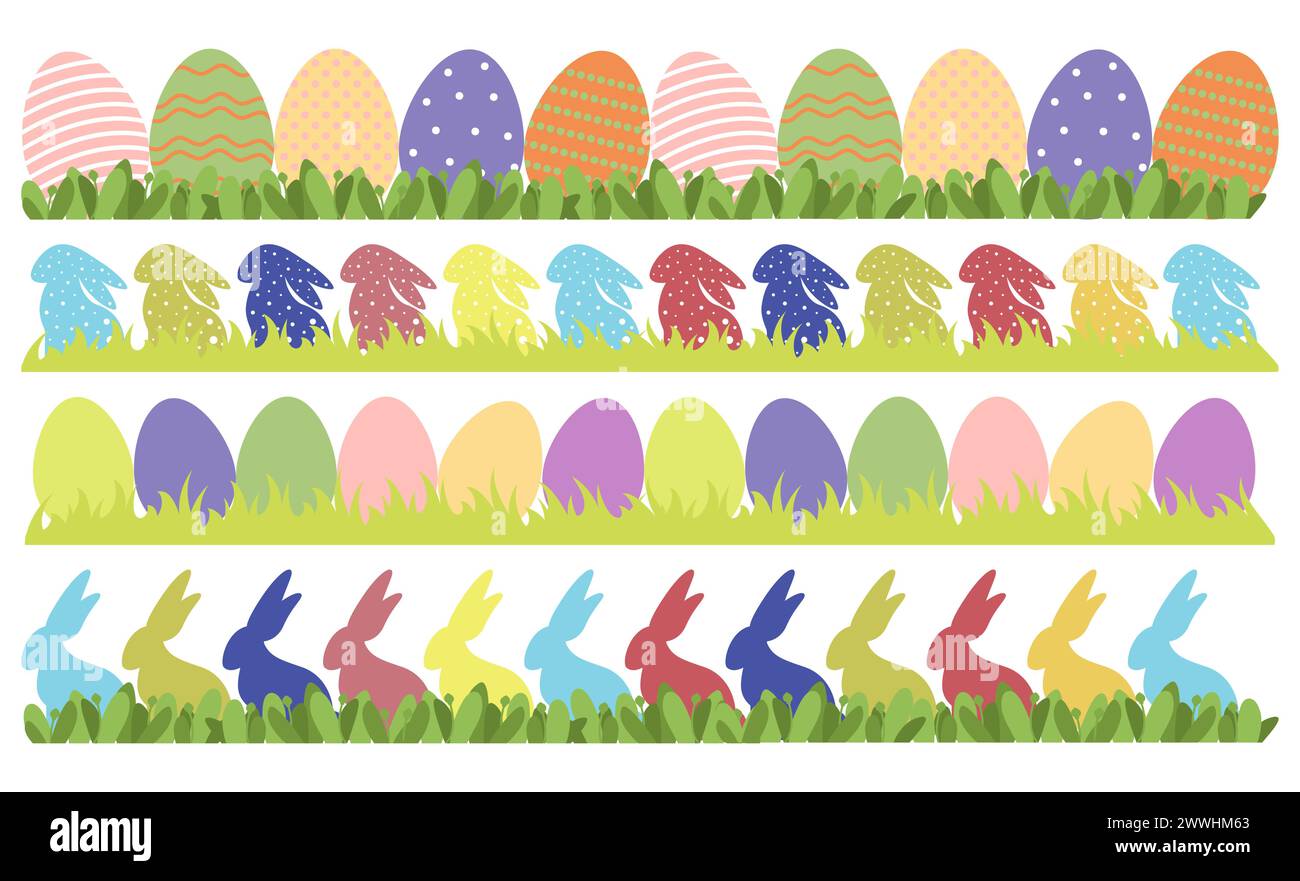 Easter border frames with rabbits and eggs. Banner set with decorated ...