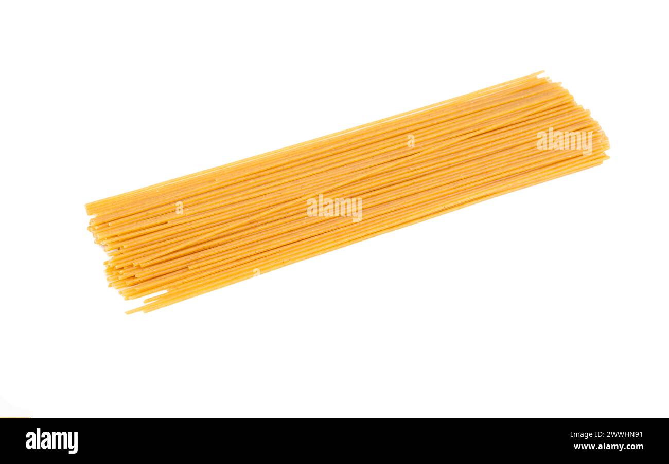 Pile of raw durum wheat spaghetti pasta isolated on white background ...