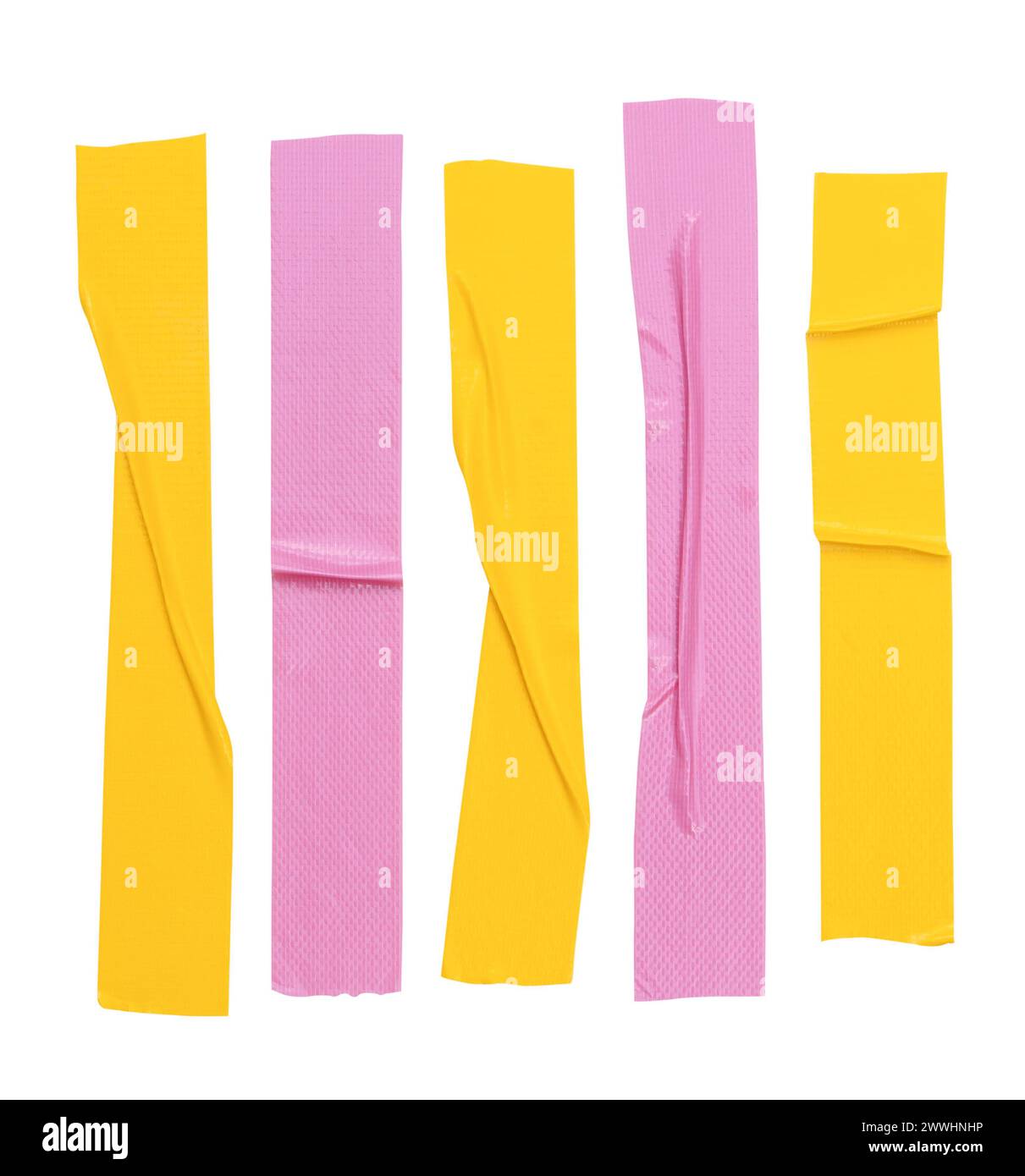 Top view set of wrinkled yellow and pink adhesive vinyl tape or cloth ...