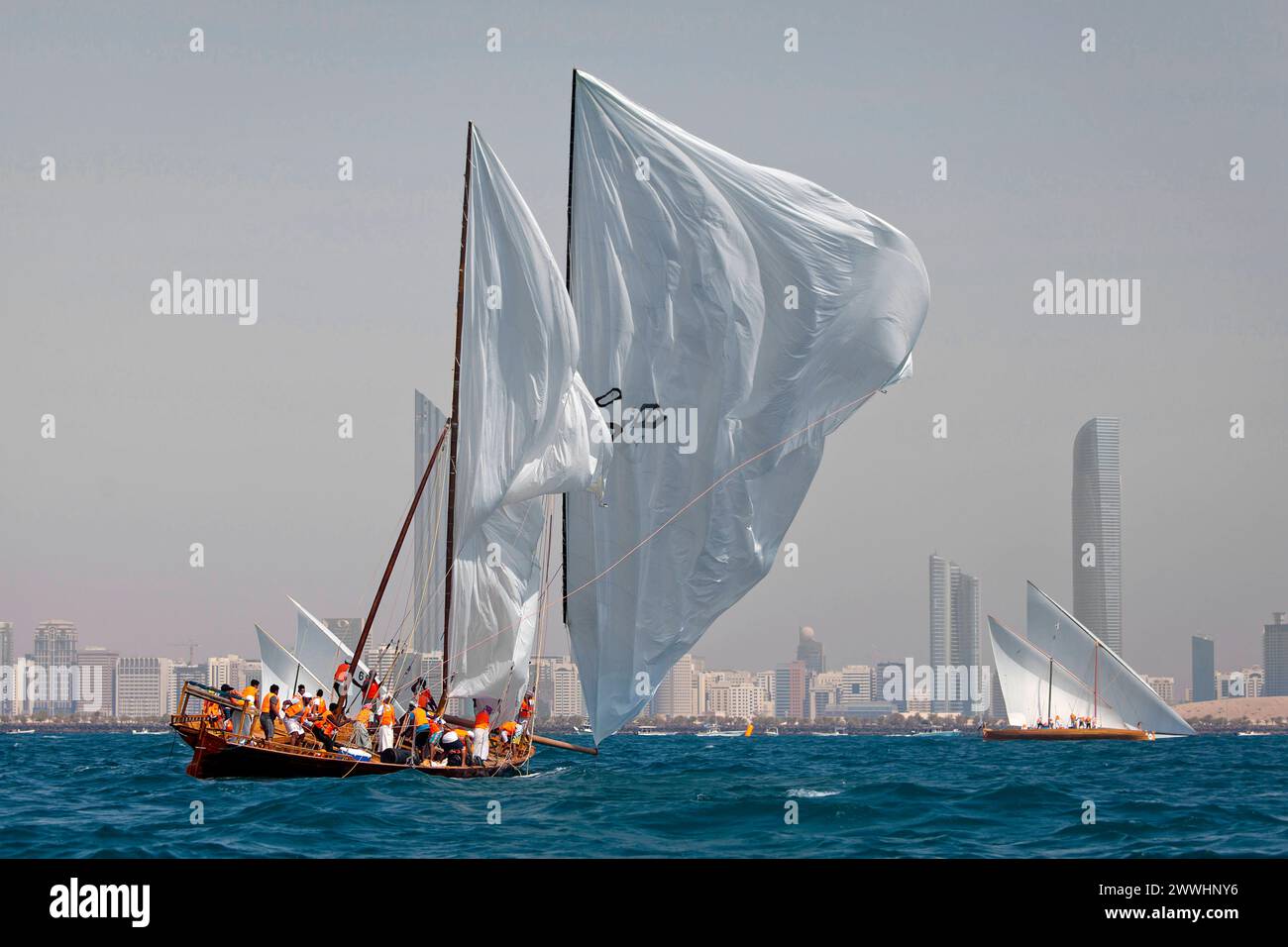 Traditional sailing dhows race back to Abu Dhabi at Ghanada Dhow ...
