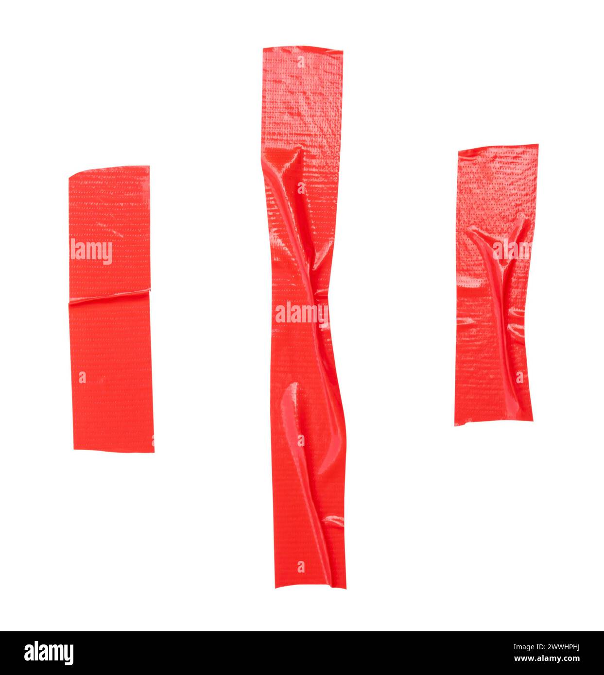 Top view set of red adhesive vinyl tape or cloth tape in stripes is ...